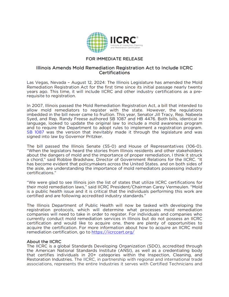 Governor of Illinois signs Mold Remediation Registration Act into law ...